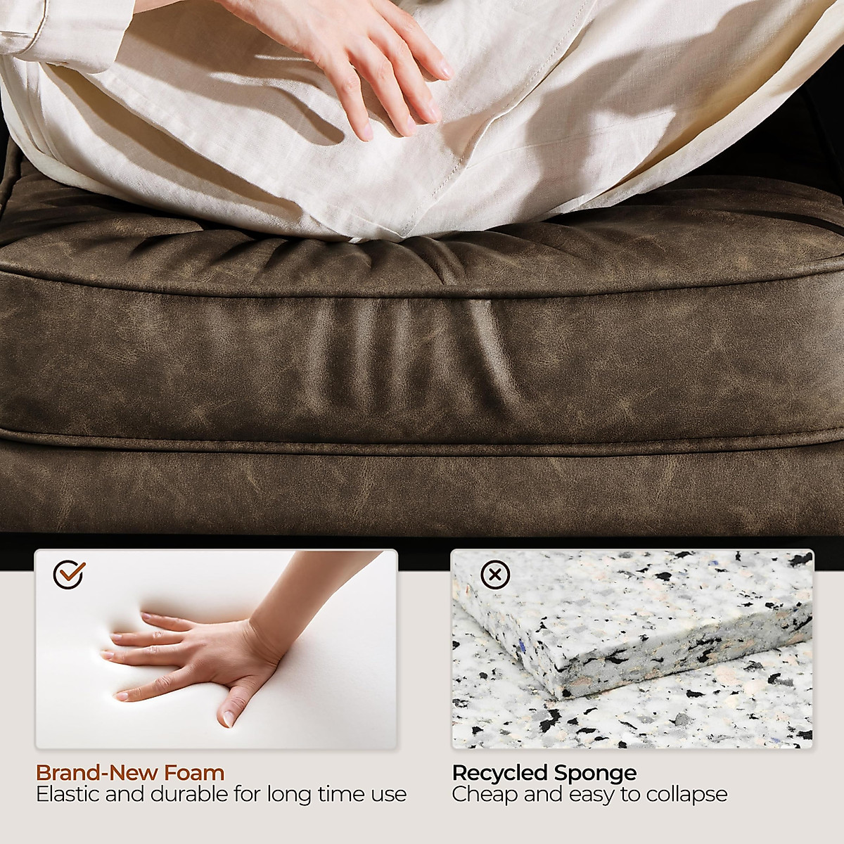 Yaheetech PU Leather Armchair, Retro Leisure Accent Chair with Extra Soft Padded and Cushion, Modern Reading Arm Chair with Black Metal Frame for Living Room/Office/Bedroom/Study, Brown