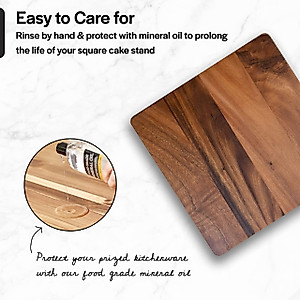 Villa Acacia Cake Stand - 13 inch Rustic Wood Table Stands for Decorating and Serving - Wooden Pedestal for Cupcake, Dessert, Fruit, Wedding & Birthday Parties - Square