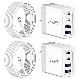 USB C to C Charger for iPhone 15/15 Plus/15 Pro/15 Pro Max, 2Pack 40W 4-Port Type C Fast Charger Block Adapter with 6FT USB C to C Cable for iPad 12.9/11 inch, iPad Air 5/4th, iPad 10th, iPad Mini 6