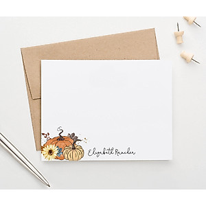 Pumpkin Personalized Fall Stationary for Women, Personalized Fall Pumpkins Stationery with Envelopes, FLAT NOTE CARDS, Fall Personalized Note Cards for Women, Your choice of Colors and Quantity