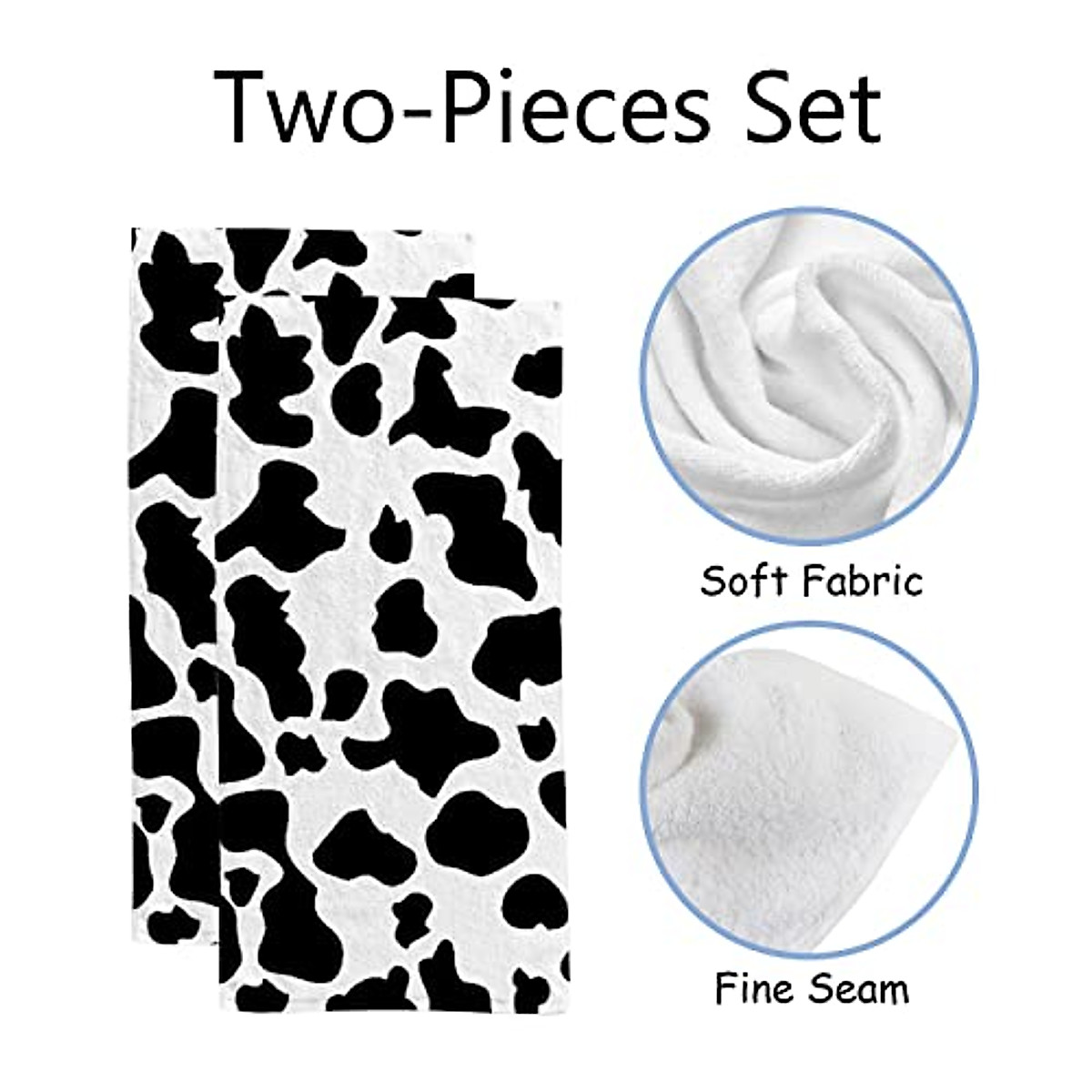 Highly Absorbent Hand Towels,Cow Pattern Print Bath Towel with Single-Side Printing,Fingertip Towels for Bathroom,Kitchen,2 Pcs 30inch x 15inch