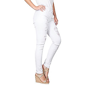 2LUV Women's Stretchy 5 Pocket Destroyed White Skinny Jeans, Size-7, White1