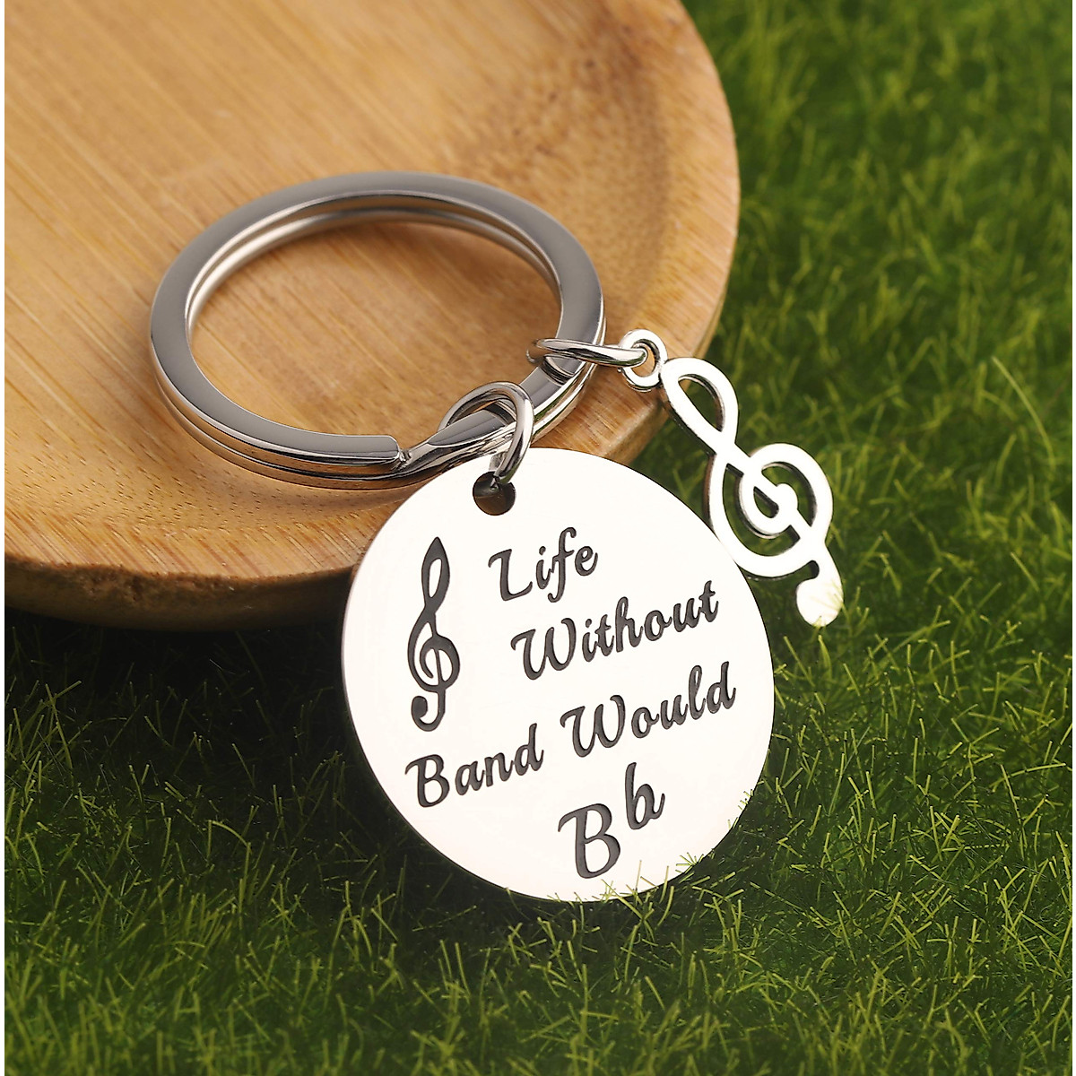 BEKECH Music Gifts Life Without Band Would B Flat Keychain with Musical Note Charm Treble Clef Jewelry Gift for Musician Music Teacher Music Lover (silver)