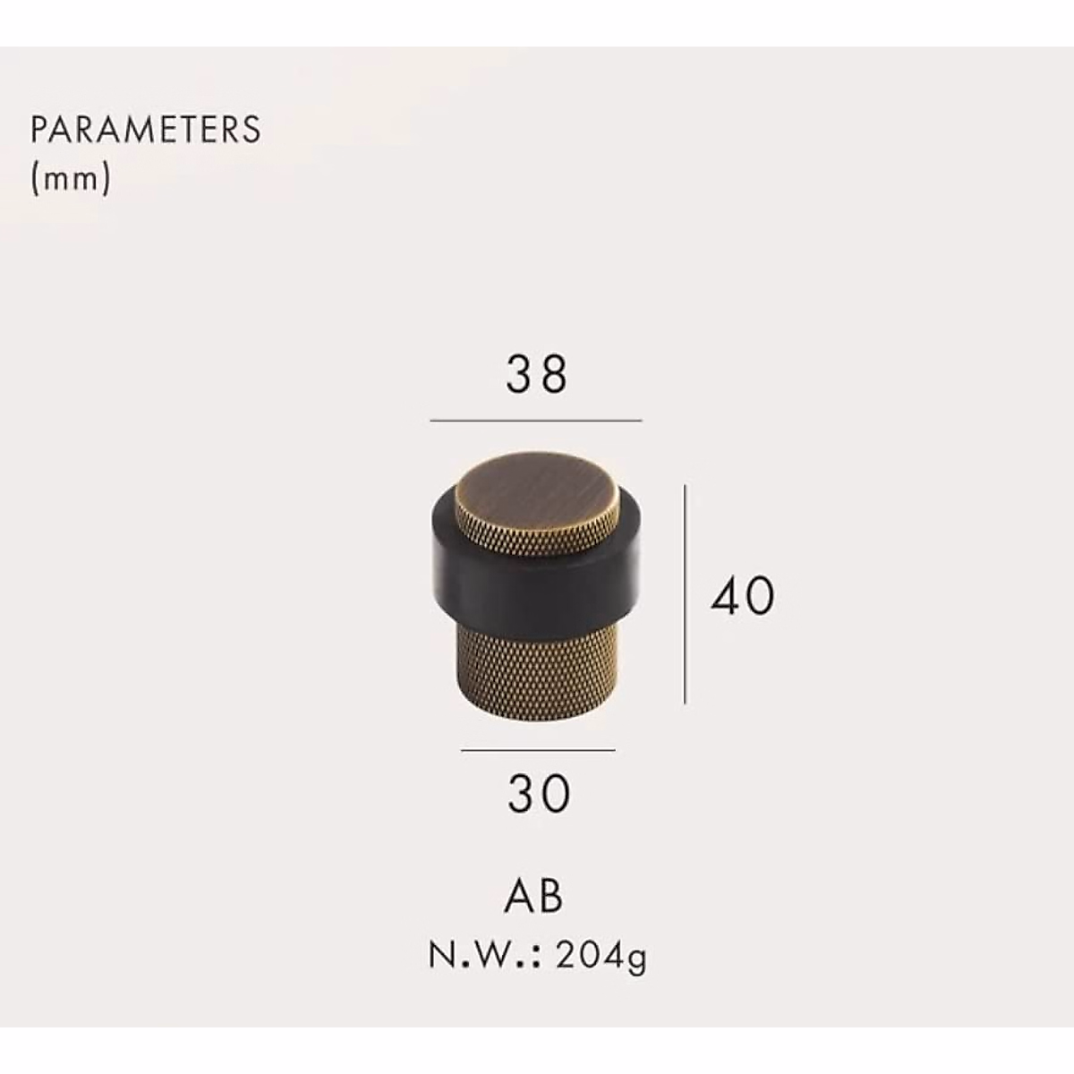 Metal Workz Hardware Modern Floor Mount Door Stop Solid Brass Knurled Textured Rubber Door Stopper (Satin Brass)