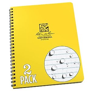 Rite in the Rain Weatherproof Side Spiral Notebook, 6.625" x 8.5", Yellow Cover, Universal Pattern, 2 Pack (No. 373-LGL2)