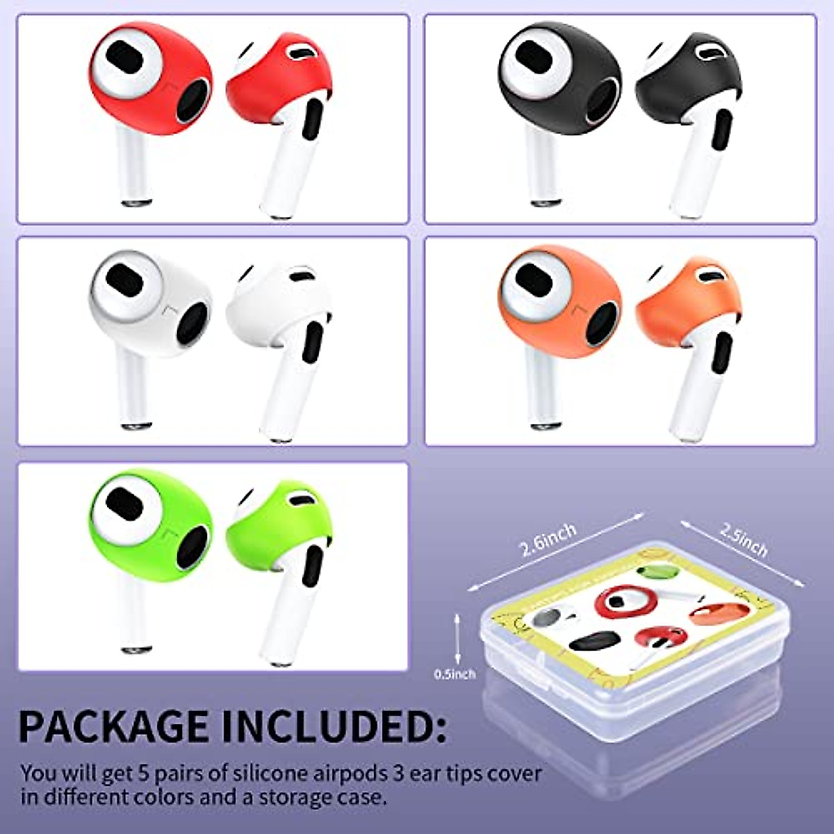 [5 Pairs] for AirPods 3 Ear Tips Covers [Fit in The Charging Case], WQNIDE Anti-Slip/Dust/Shock Silicone Ear Covers Accessories Compatible with AirPods 3rd Generation (2021)