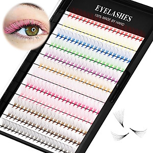 Hannahool 12 Colors Mix 240pcs 10D Premade Fans Nature Long Volume Eye Lashes Extensions Soft and Light Weight Colorful Individual False Eyelashes Cluster 8-16mm to Choose (12mm)