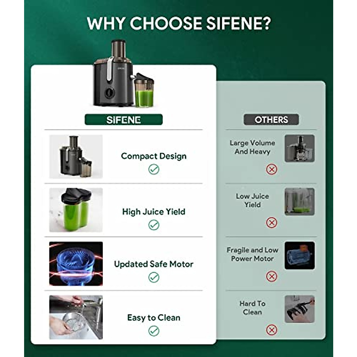 SIFENE Juicer Machine, 800W Juicer with 3.2" Big Mouth for Whole Fruits and Veggies, Juice Extractor with 3 Speeds Settings, Easy to Clean