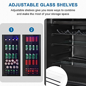 AXUTL 4.5 Cu.ft Glass Door Beverage Fridge with Freezer 160 Cans Beverage Refrigerator Mini Small, Drink Fridge Wine Beer Cooler with Office/Bar/Bedroom Compact Refrigerator, black