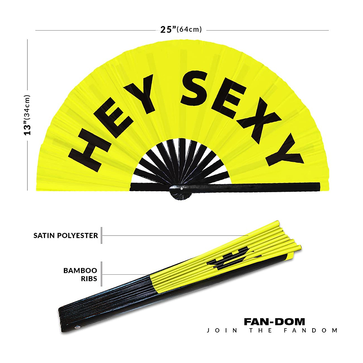 Hey Sexy hand fan foldable bamboo circuit hand fan funny gag slang words expressions statement gifts Festival accessories Rave handheld Circuit event fan Clack fans (Yellow)