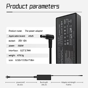 200W AC Laptop Charger for ASUS Rog Zephyrus G14 G15 GA503 GA503QM GA503QS GA503QR GA401I GA502 GA502D GA502DU GA502IU GA401 GA401II GA401IV ADP-200JB D ADP-180TB H Power Supply Adapter
