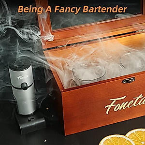 Foneta Cocktail Smoker Kit with Smoking Gun, Whiskey Smoker Kit for Old Fashioned Cocktail Smoker Kit Includes Handcrafted Wooden Box & Tray, Drink Food Smoker Gun and Wood Chips for Cocktail Drinks, Whiskey, Bourbon,Food Cooking