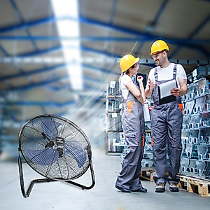 TEMPWARE 20 Inch High Velocity Industrial Floor Fan, 3-Speed Heavy Duty Metal Cradle Floor Fans with 360° Tilt for Warehouse, Workshop, Garage, Factory and Basement, Black & Blue