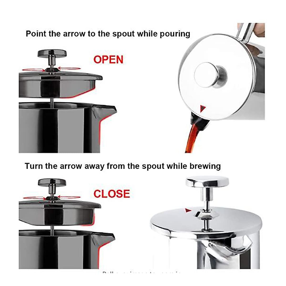 vitasunhow Insulated French Press Coffee Maker Stainless Steel Double-Wall Metal 3 Level Filtration System, Rust-Free Dishwasher Safe