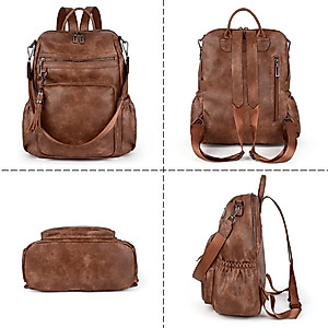 UTO Women Backpack Purse Travel Rucksack for Girls Fashion Designer Large Vegan Leather Ladies Shoulder Bag with Tassel