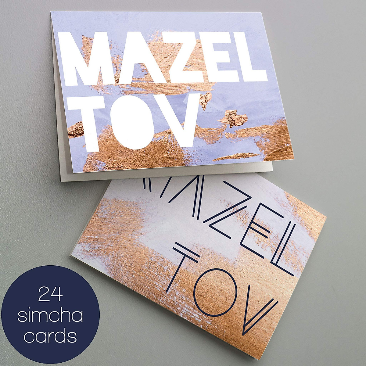 Mazel Tov Congratulations Greeting Cards - 24 Cards w/White Envelopes - Colorful Jewish Bar Mitzvah Designs - Stationery Printed in the USA by RitzyRose (Water Colors)