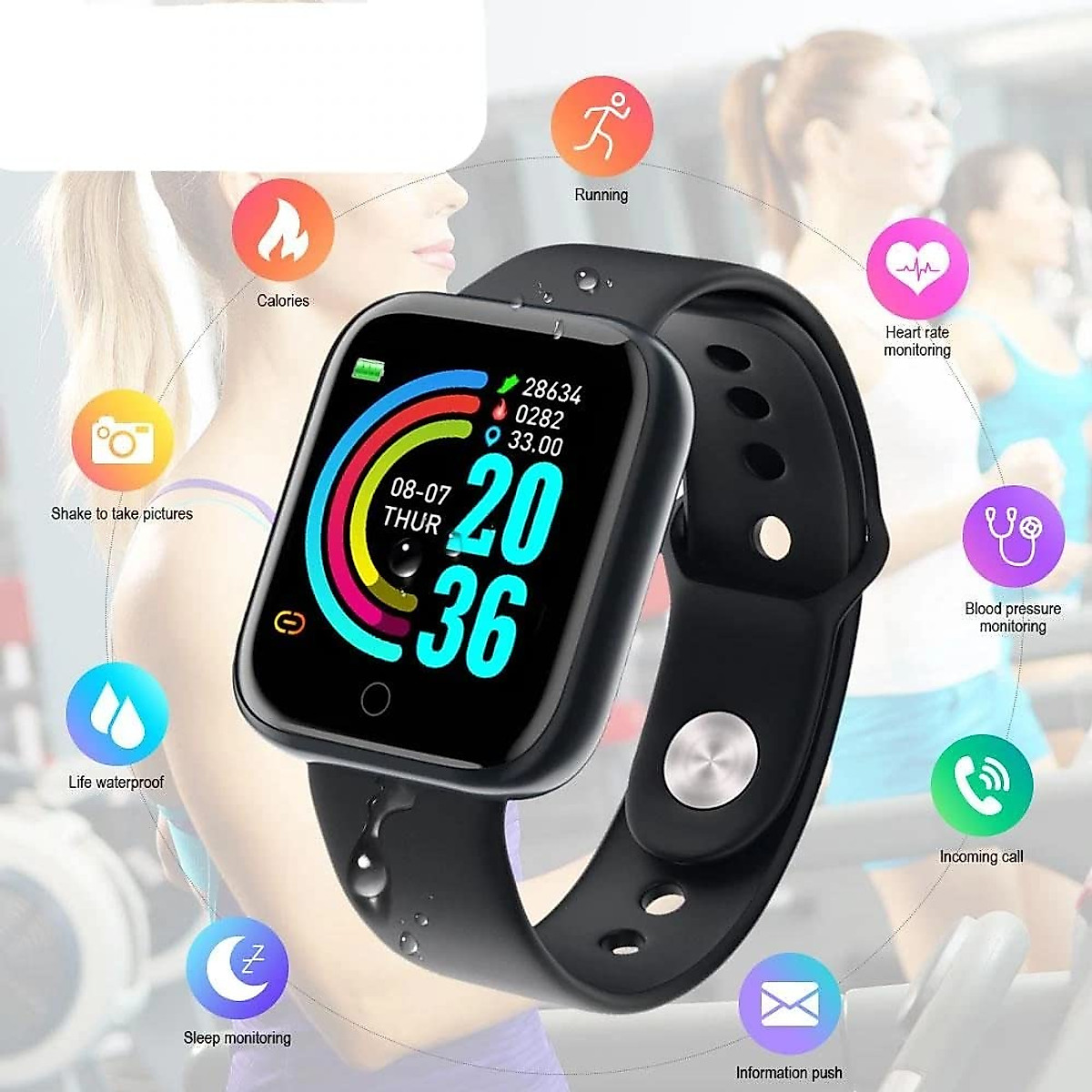 Balinista D20 Pro Smart Watch Y68 Bluetooth Fitness Tracker Sports Watch for Android/IOS Black