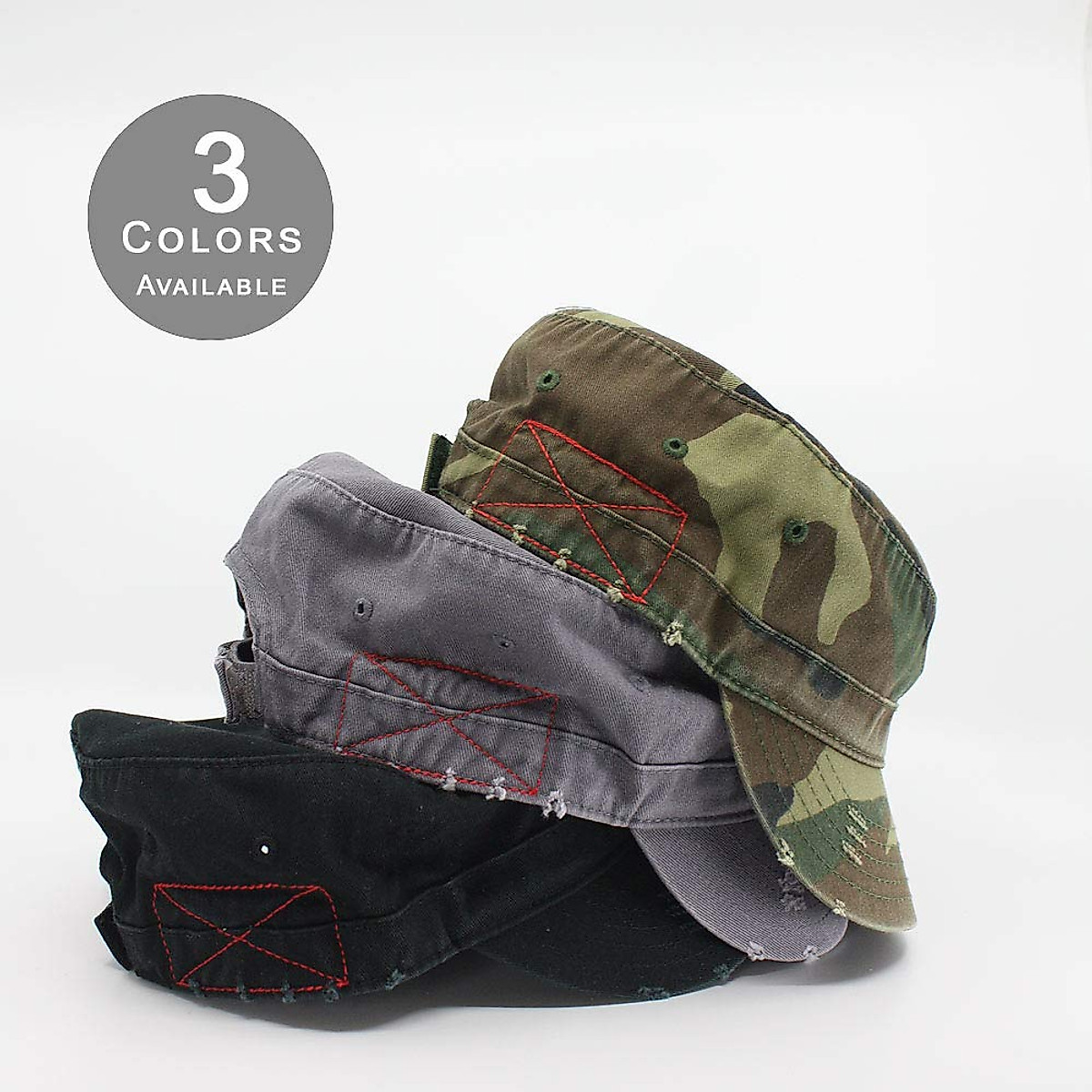 The Vintage Year Washed Cadet Cotton Twill Adjustable Military Radar Distressed Caps (Distressed Black)