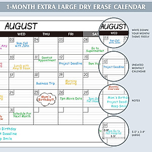 Dry Erase Calendar for Wall - Large Dry Erase Calendar, 28" x 40", Undated Monthly Calendar for Home, Office, Classroom, Erasable Laminated Calendar Whiteboard with 6 Markers ＆ 6 Stickers - 1Y Grey