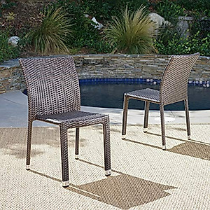 Christopher Knight Home Dover Outdoor Wicker Armless Stacking Chairs with Aluminum Frame, 2-Pcs Set, Multibrown
