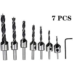 Millie Woodworking Countersink Drill Bit Set,Counter Sink Bit for Wood High Speed Steel, Woodworking Carpentry Reamer, with 1 Free Hex Key Wrench.(7pcs)