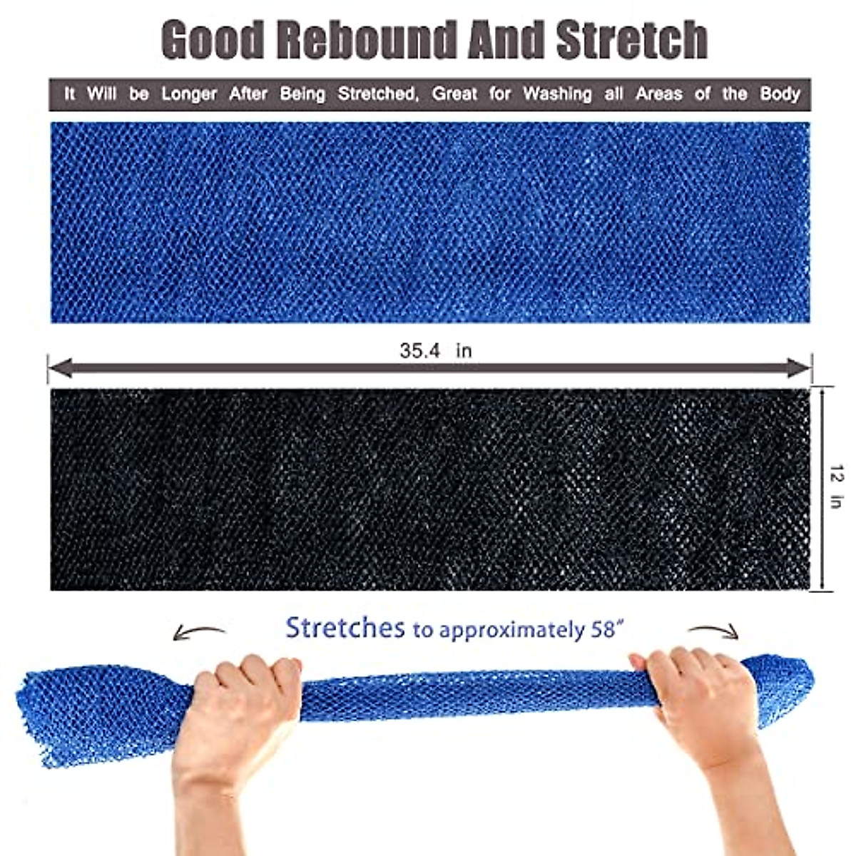African Net Sponge, 2 Pieces African Exfoliating Net, Premium Nylon African Bathing Sponge Net, African Wash Net for Daily Back Body Scrub Scrubber Shower Net (Black, Blue)