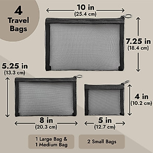 Glamlily Mesh Makeup Bag Set of 4, Travel Zipper Pouch for Cosmetics (Black, 3 Sizes)