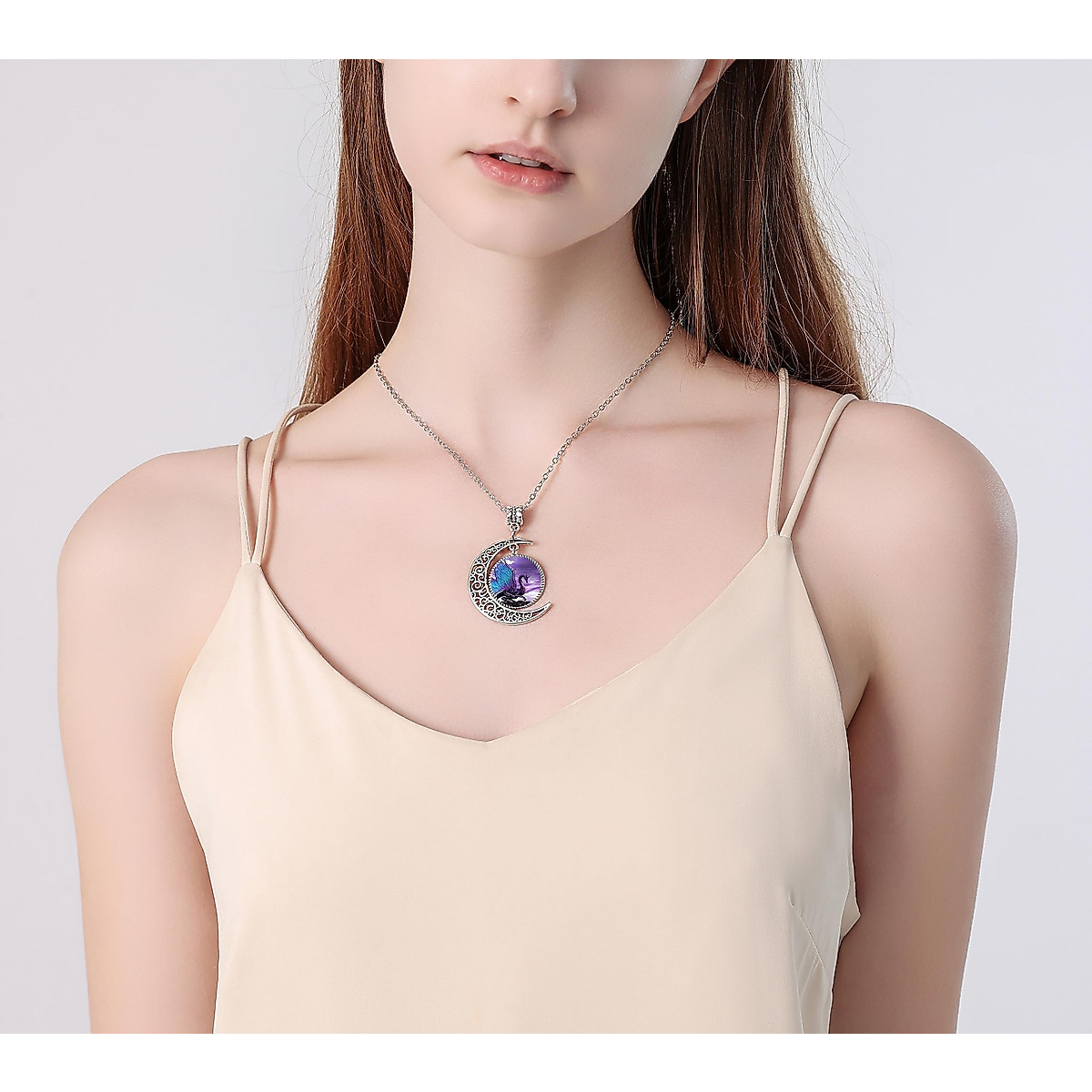 JTIISICY Blue Wing Dragon Moon Necklace Dragon Pendant Necklace or Dragon Keyring Dragon Jewelry Dragon Pendant Dragon Necklace