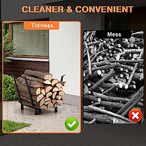 MFSTUDIO Firewood Rack Outdoor Indoor, Classic Iron Fire Wood Storage Racks Heavy Duty Holder Log Rack, Black