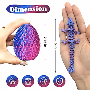 4PCS 3D Printed Easter Dragon Egg - Perfect Basket Essentials Stuffers, Prefilled Easter Eggs Filled with Toys, Articulated Crystal Dragon Fidget Toy Surprise 3D Printed Animals for Kid (4-Piece-C)