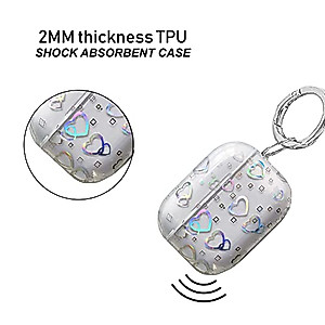 J.west Compatible with AirPods 3 Case Clear Laser Glitter Heart Pattern Fashion Flexible Soft Durable Slim Shockproof AirPods Case with Keychain for AirPods 3rd Generation for Women Girls