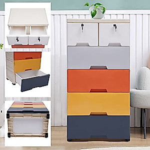 Plastic Dressers with 6 Drawers Storage Cabinet Tall Dresser with Wheels & Lock for Clothes, Bedroom, 19.69 * 13.78 * 40.16inch (Style 2)