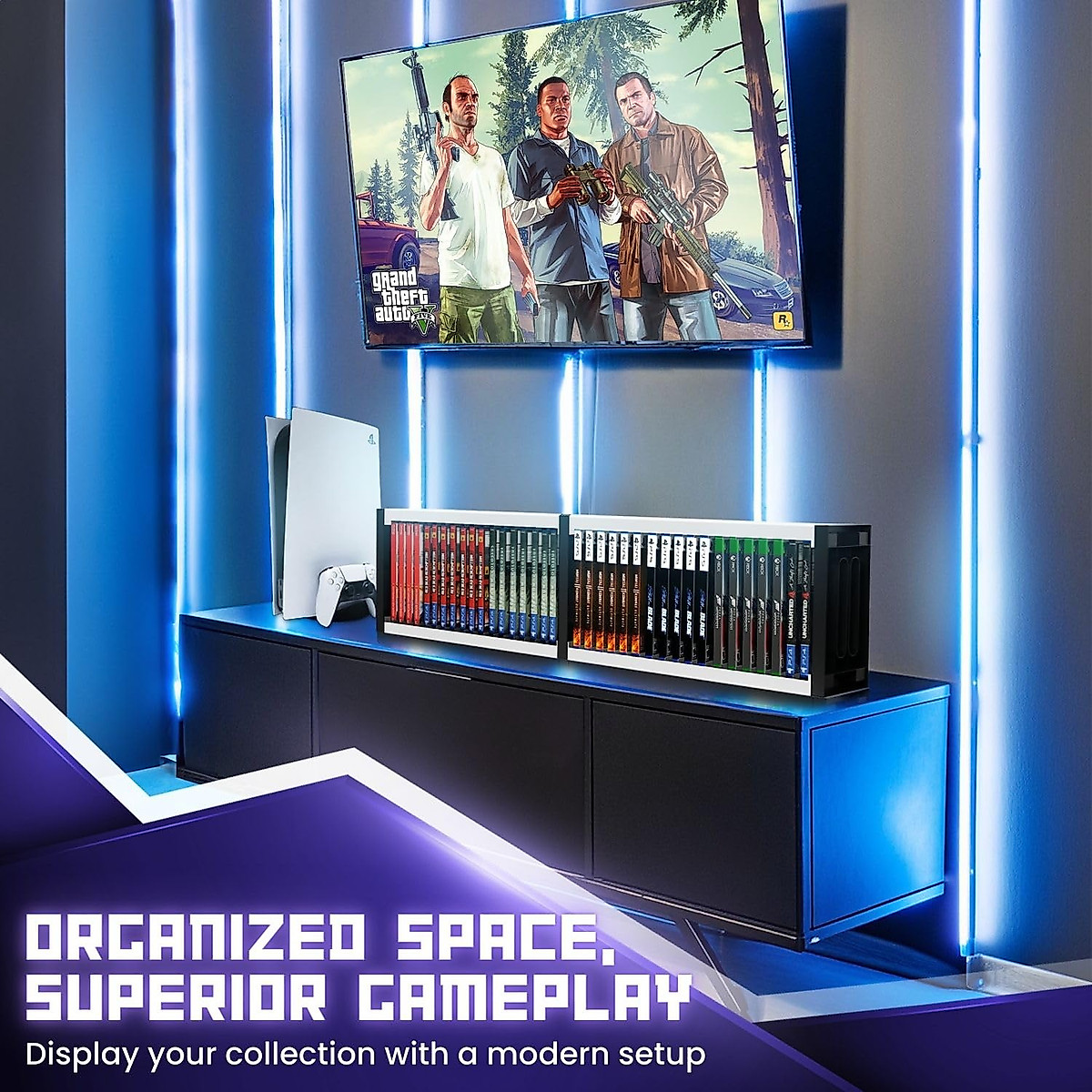 TNP Universal Video Game Storage Tower for PS5, PS4, PS3, Nintendo Switch, Xbox One, Xbox Series S/X - White Video Game Holder Organizer Stand with 36 CD Case Storage for Organizing & Displaying