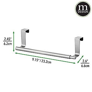mDesign Adjustable, Expandable Over Kitchen Cabinet Towel Bar Rack - Hang on Inside or Outside of Doors, Hold Hand, Dish, Tea Towels - Customizable to 17" Wide, Omni Collection - Chrome