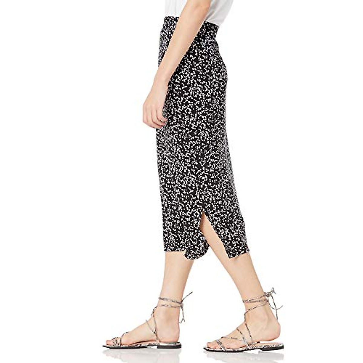 Amazon Essentials Women's Pull-On Knit Midi Skirt (Available in Plus Size), Black/White, Abstract/Animal, Large
