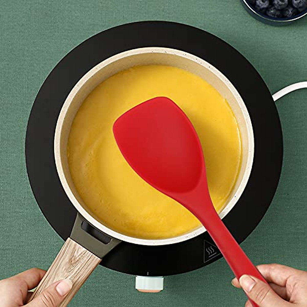 MJIYA Silicone Spatula Spoon, BPA Free & Food Grade, High Heat Resistant to 480°F, Mix Thick Batters, Scrape Sauces, Stir Pasta & More(Cherry Red, Spoon)