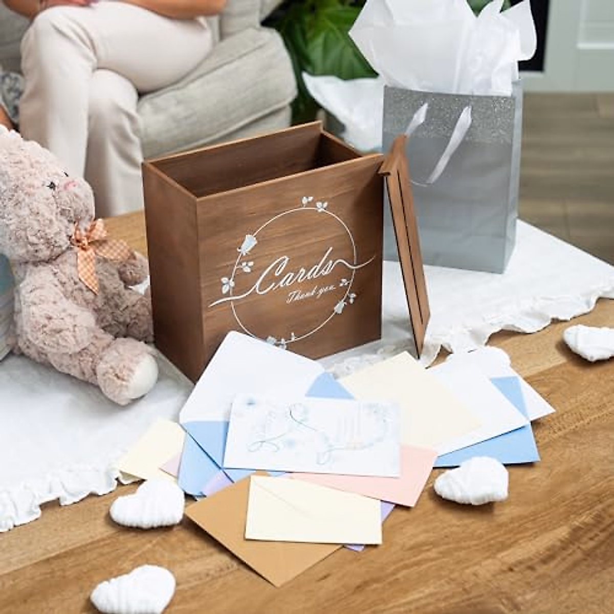 Daily Venture Wood Card Box with Slot & Lid | Assembled Card Box for Party | Rustic Wood Card Box for Wedding, Envelope Gift Box for Reception, Baby Shower, Wedding Card Box for Cards and Money