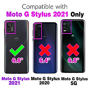 Asuwish Compatible with Moto G Stylus 2021 4G Case and Tempered Glass Screen Protector Cover Card Holder Slot Kickstand Phone Cases for Motorola GStylus 6.8 Stylo XT2115DL XT2115-1 Women Men Purple