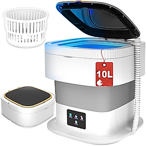 Mini Washing Machine, 10L Portable Washer and Dryer Foldable Washer Machine, Small Washer, Bucket Laundry Machine with Deep Cleaning for Baby Clothe, Underwear, Socks, RV, Grey