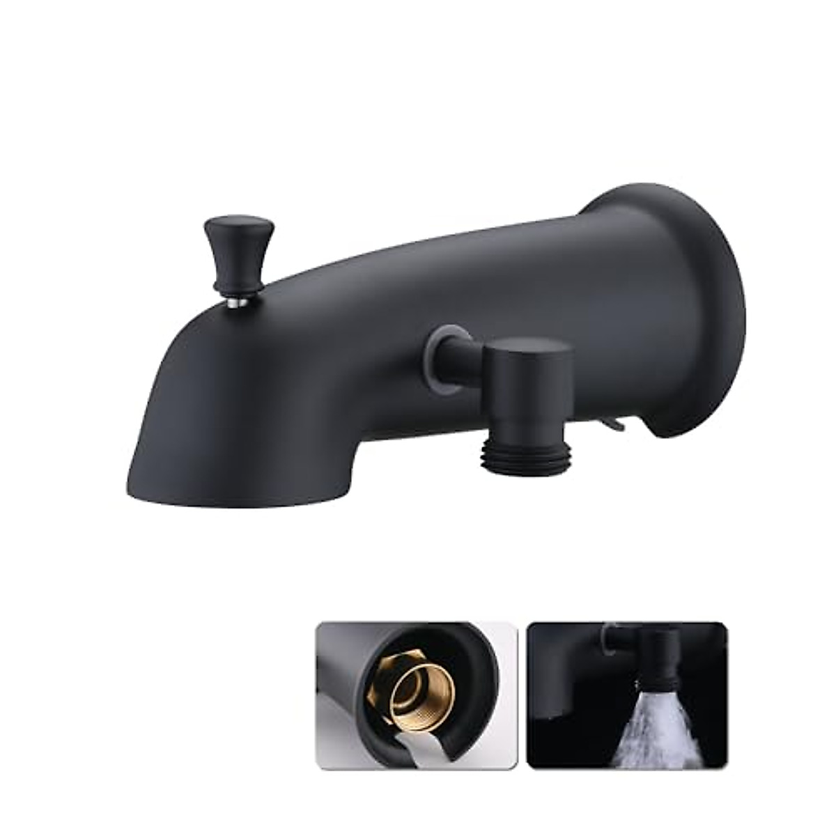 RAINREVIVE All Metal Tub Spout with Diverter for Hand Held Shower, Fits for Threaded 1/2" or 3/4" IPS, Bathtub Faucet with Shower Diverter Universal Tub Diverter Spout, Matte Black