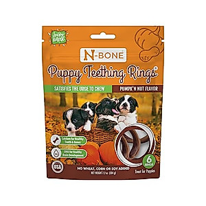 N-Bone Puppy Teething Rings Dental Chews for Dogs Pumpkin Flavor Harvest Version, 6 Counts, 7.2-oz Bag