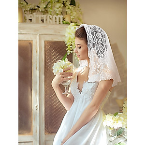 Bencailor 2 Pcs Lace Veils for Church Mantilla Catholic Veil Latin Mass Head Covering Veils for Bridal Women (Classic Style,M)