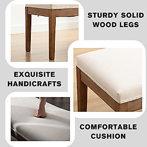 DM Furniture Linen Dining Bench Upholstered Entryway Bench Farmhouse Shoe Bench Seat Ottoman for Hallway Living Room Bedroom End of Bed Dining Room Kitchen, 45.5" Long, Beige