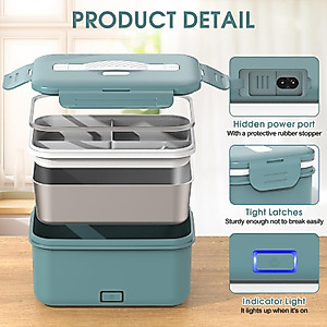 Carsolt Electric Lunch Box Food Heater Upgrade 3 in 1 Portable Food Warmer 60-100W Leakproof Heated Lunch Box for Adults Car/Truck/Office with 1.8L SS Container Fork Spoon Carry Bag, 12V/24V/110V