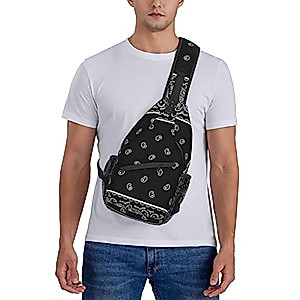 Crossbody Sling Backpack Vintage Black Paisley Bandana Men Women Hiking Chest Shoulder Bag