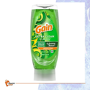 Gain EZ-Squeeze Dishwashing Liquid Dish Soap + Includes Venancio’sfridge Sticker and Cleaning Sponge (Original Scent 14.7 fl oz – Pack of 1)