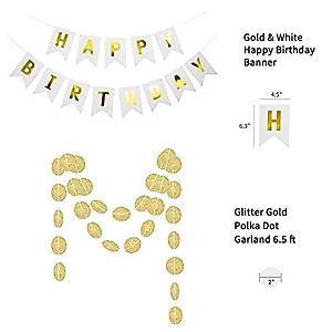 ANSOMO Gold Happy Birthday Party Decorations Banner Balloons Foil Fringe Curtains - Gold & White