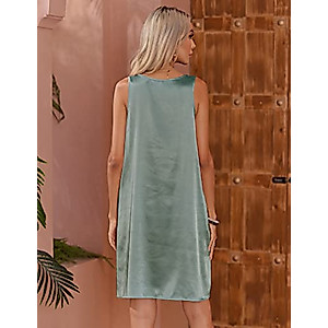 Ekouaer Women's Nightgown Silk Sleeveless Nightwear Wide Strap Sleep Shirt Loungewearr wear Dress Light Green