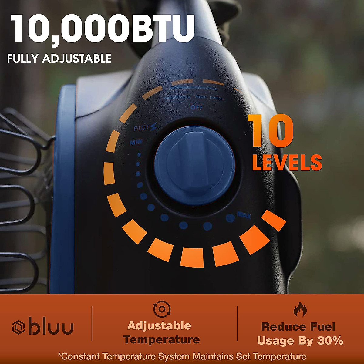 BLUU Propane Heater for Outdoor and Indoor Use 10,000 BTU with Thermostat, Portable Tent Heaters for Camping, Patio, Garage, Tip-Over & Overheat Protection for Safe CSA Compliance (Orange)