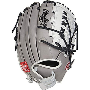Rawlings Heart of The Hide 12.5" Fastpitch Softball Youth Glove Left Hand Throw, Grey/White/Black